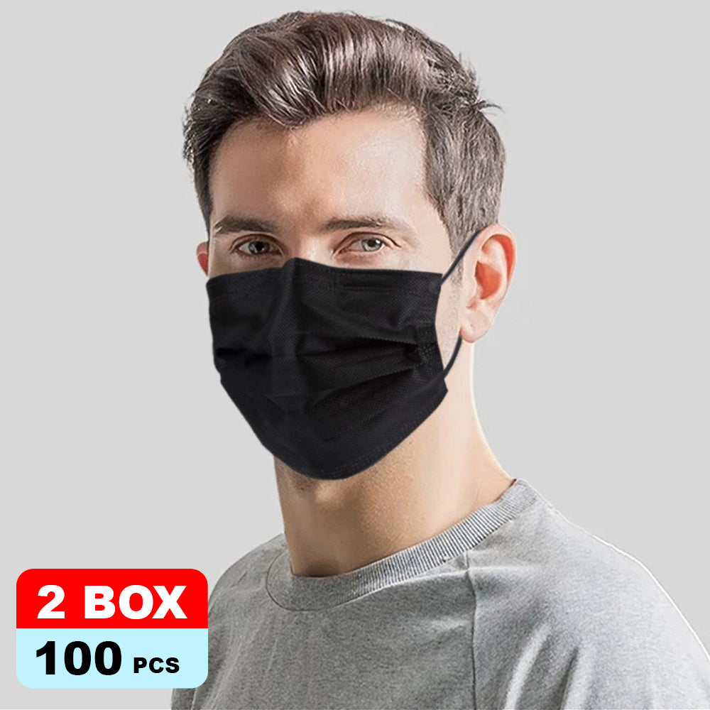 100Pk 3 Layer Protective Disposable Single Packing Face Masks – Black ...