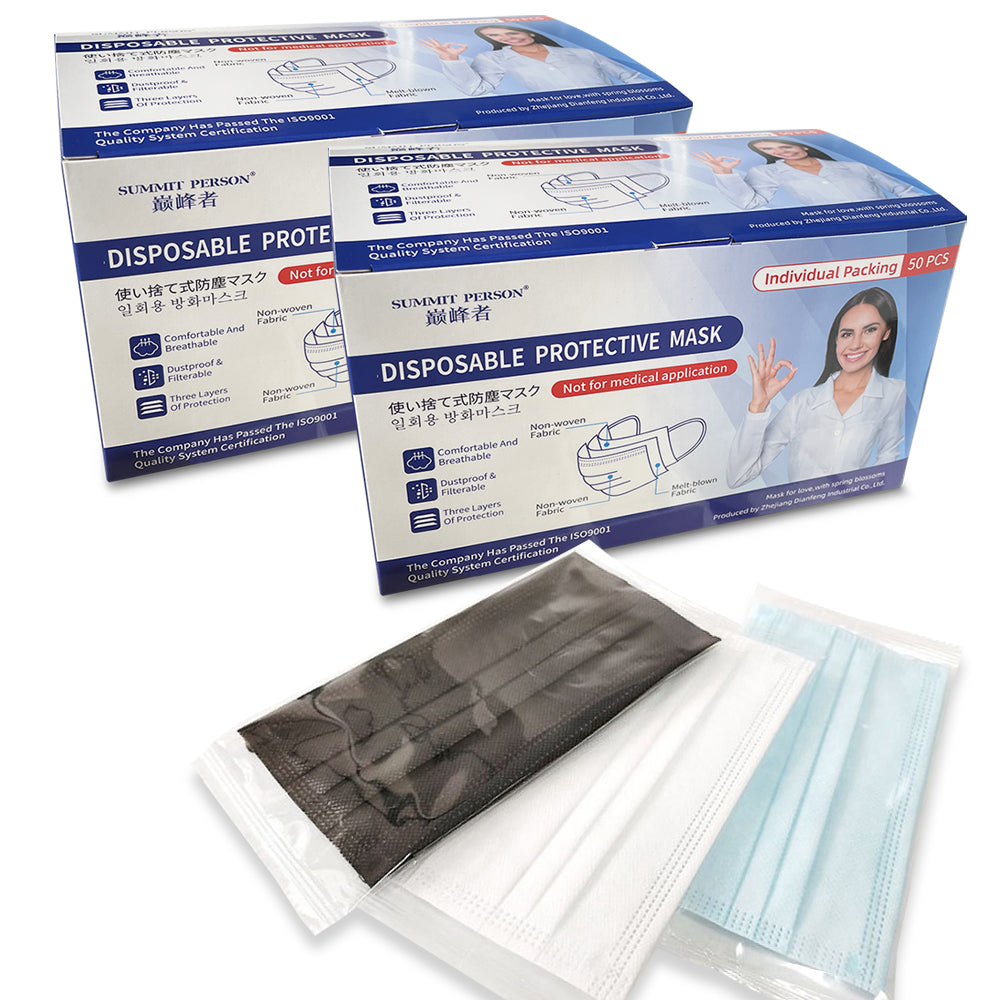 100Pk 3 Layer Protective Disposable Single Packing Face Masks – Black ...