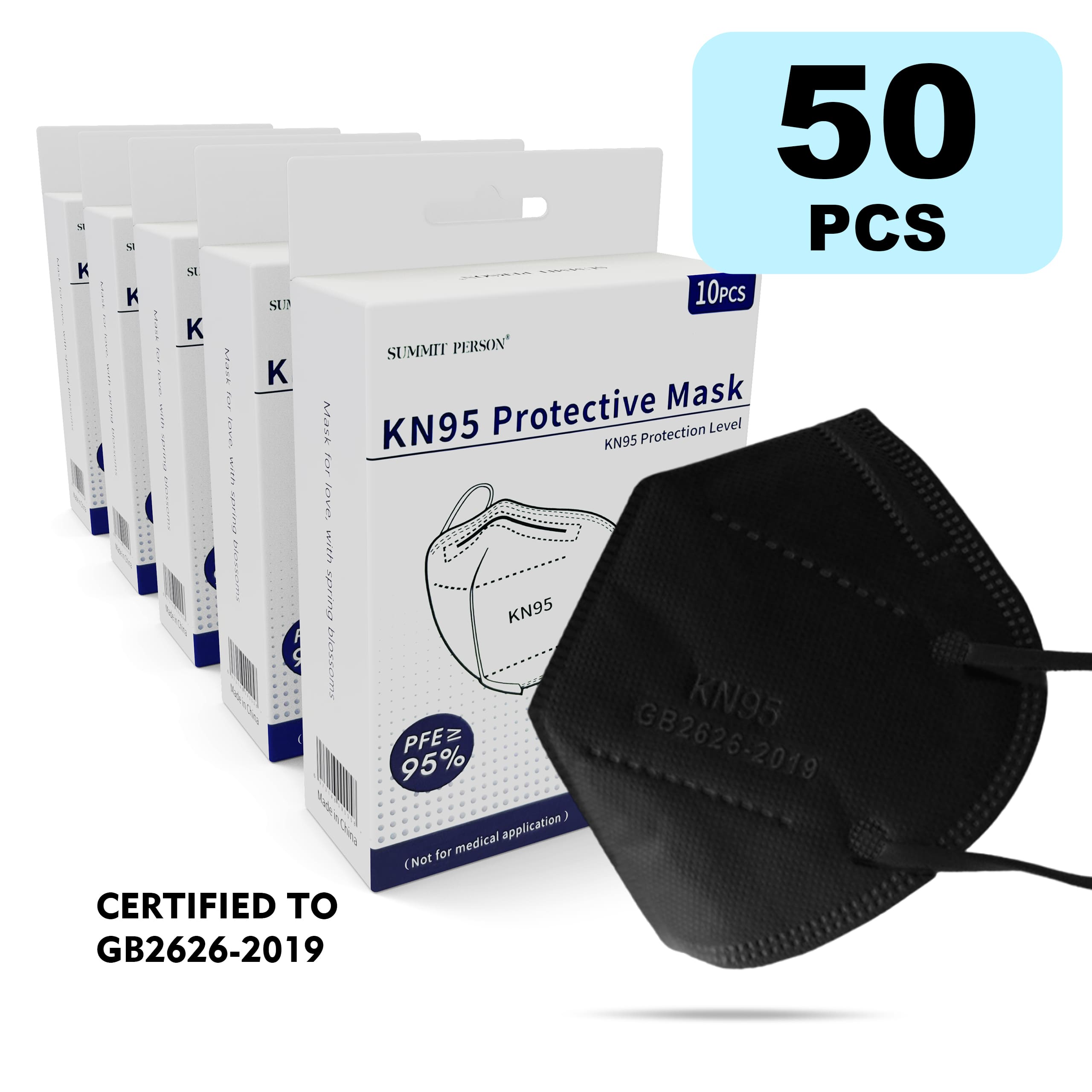 Summit 50Pcs 5-Layer KN95/N95/P2/PM2.5 Reusable Disposable Respirators ...